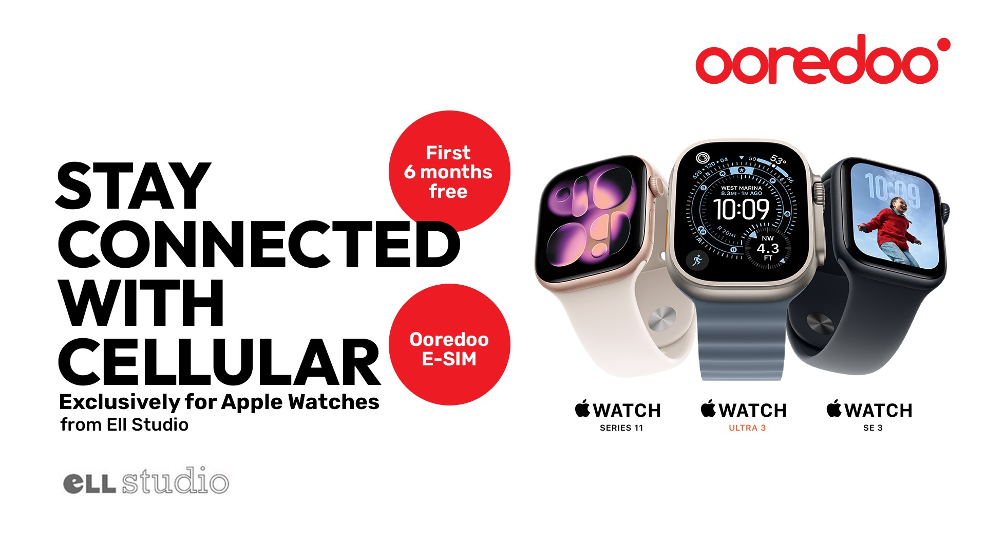 Ell Studio in Apple Watch ganegen Ooredoo e-sim 6 mahah hiley | Dhauru
